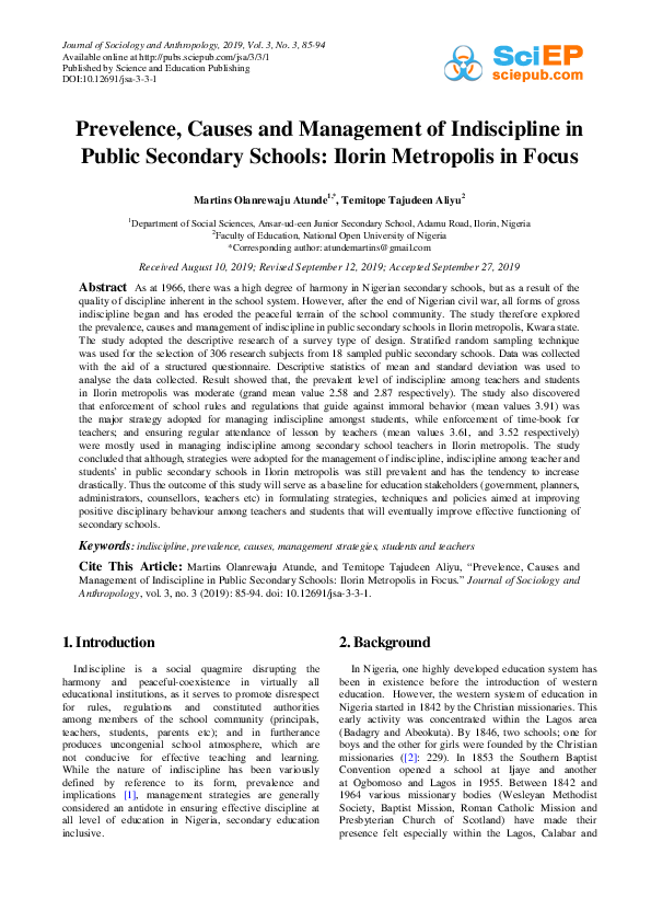 (PDF) Prevelence, Causes and Management of Indiscipline in Public ...