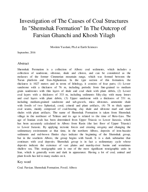(PDF) Investigation of The Causes of Coal Structures In "Shemshak ...