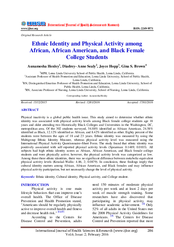 (PDF) Ethnic Identity and Physical Activity among African, African ...