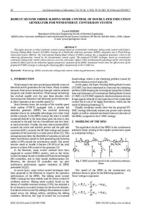 Pdf Robust Second Order Sliding Mode Control Of Doubly Fed Induction Generator For Wind Energy
