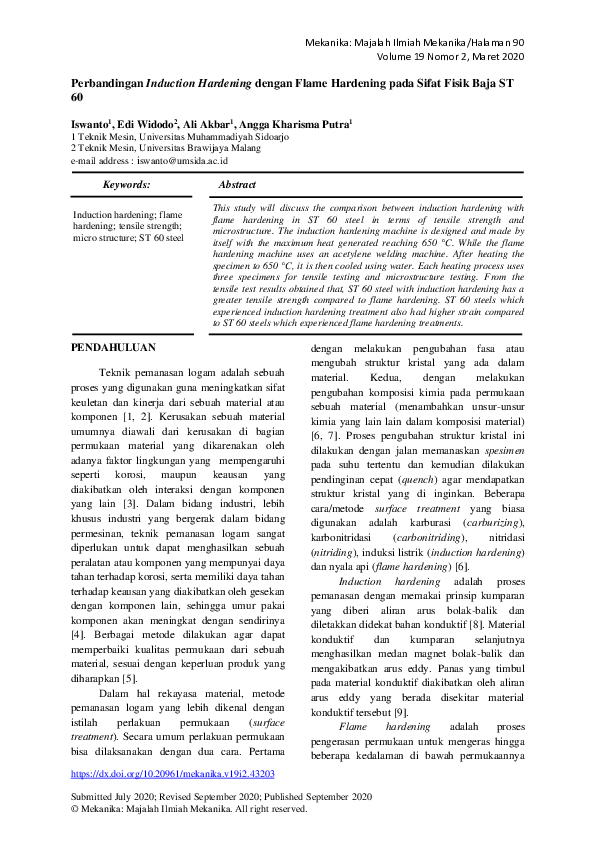 (PDF) Perbandingan Induction Hardening dengan Flame Hardening pada ...