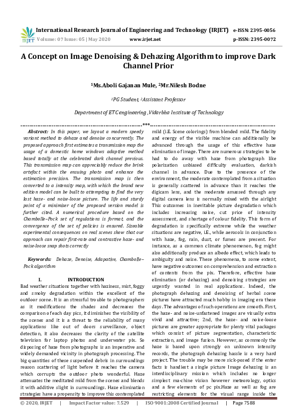 (PDF) IRJET- A Concept on Image Denoising & Dehazing Algorithm to improve Dark Channel Prior