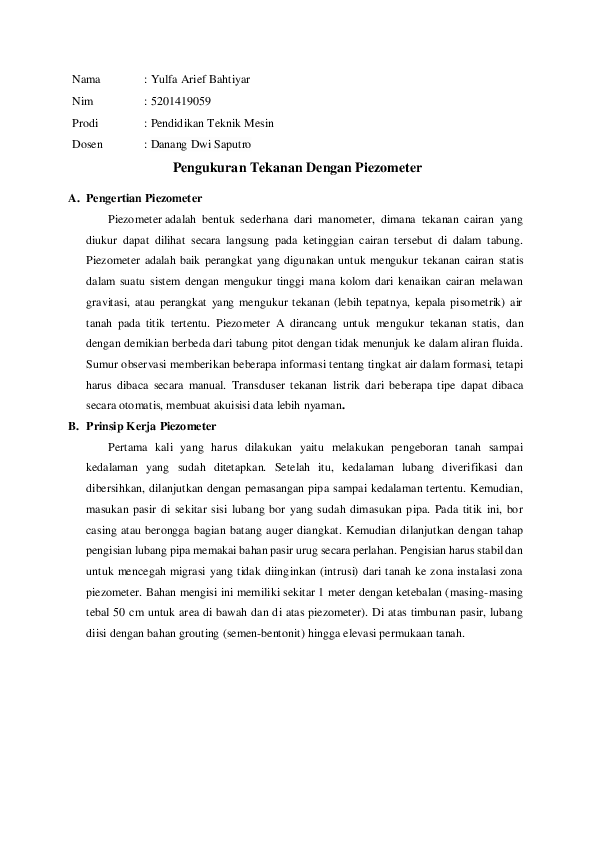 (PDF) Pengukuran Tekanan Dengan Piezometer