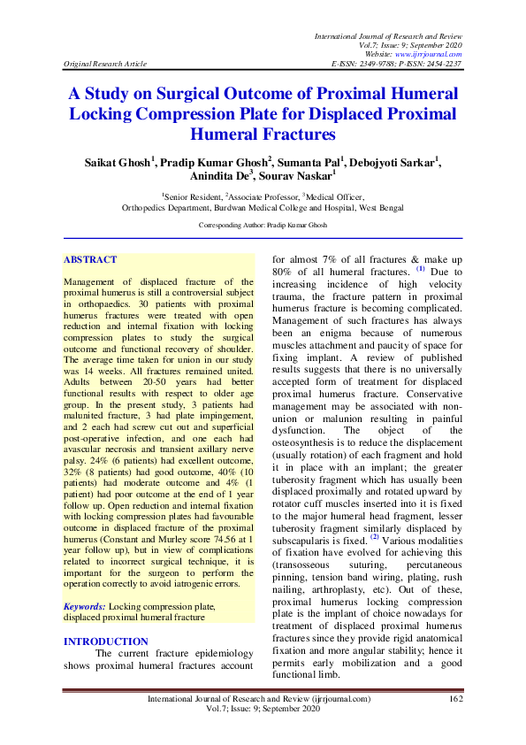 (PDF) A Study on Surgical Outcome of Proximal Humeral Locking Compression Plate for Displaced ...