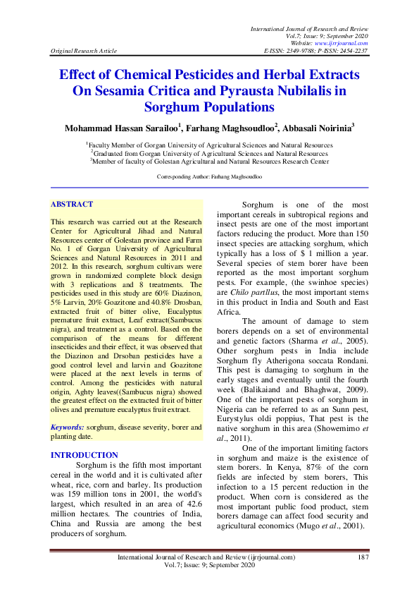 (PDF) Effect of Chemical Pesticides and Herbal Extracts On Sesamia ...