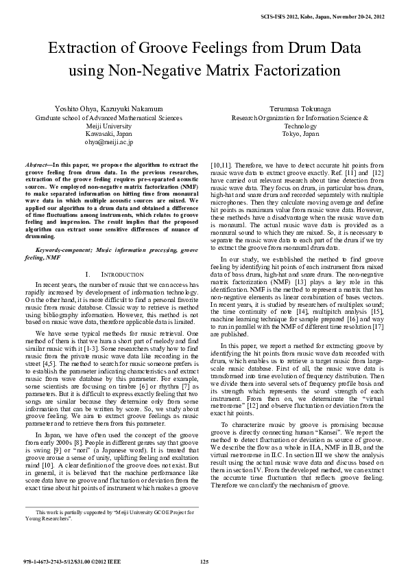 Pdf Extraction Of Groove Feelings From Drum Data Using Non Negative Matrix Factorization