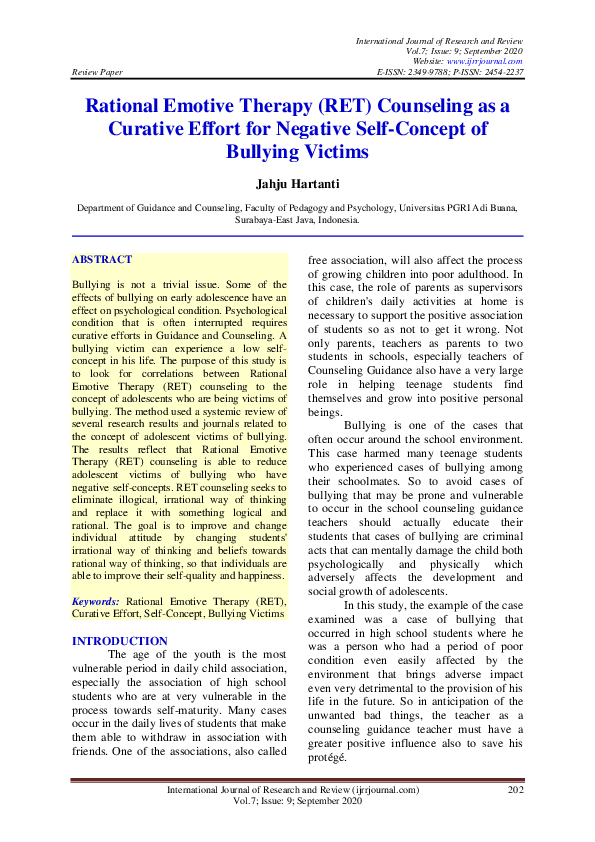 (PDF) Rational Emotive Therapy (RET) Counseling as a Curative Effort ...