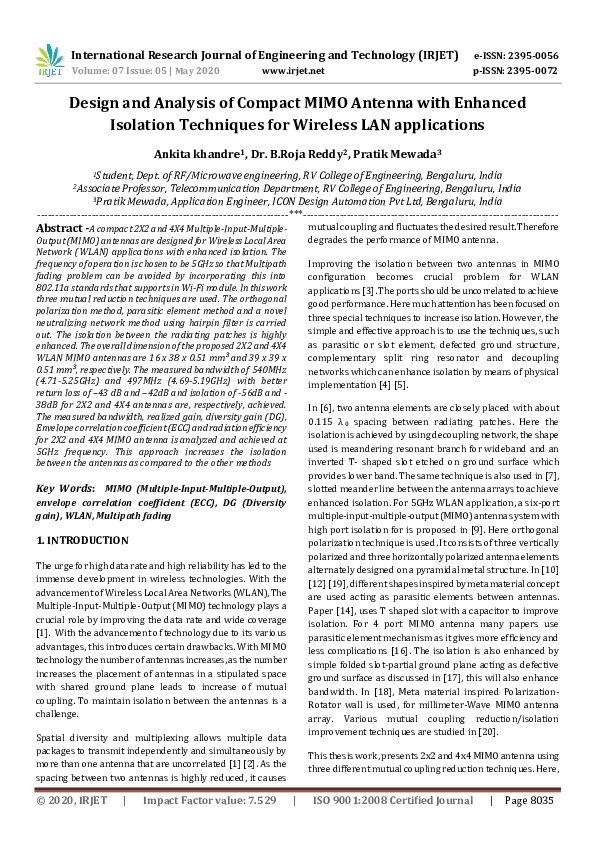 (PDF) IRJET- Design and Analysis of Compact MIMO Antenna with Enhanced Isolation Techniques for ...