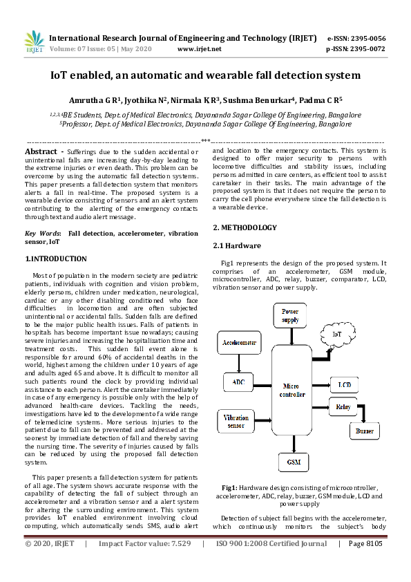 (PDF) IRJET- IoT enabled, an automatic and wearable fall detection system