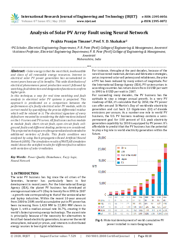(PDF) IRJET- Analysis of Solar PV Array Fault using Neural Network