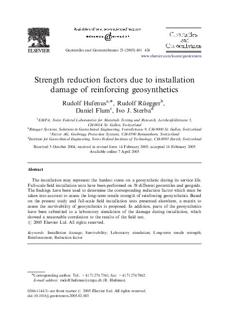 (PDF) Strength reduction factors due to installation damage of ...