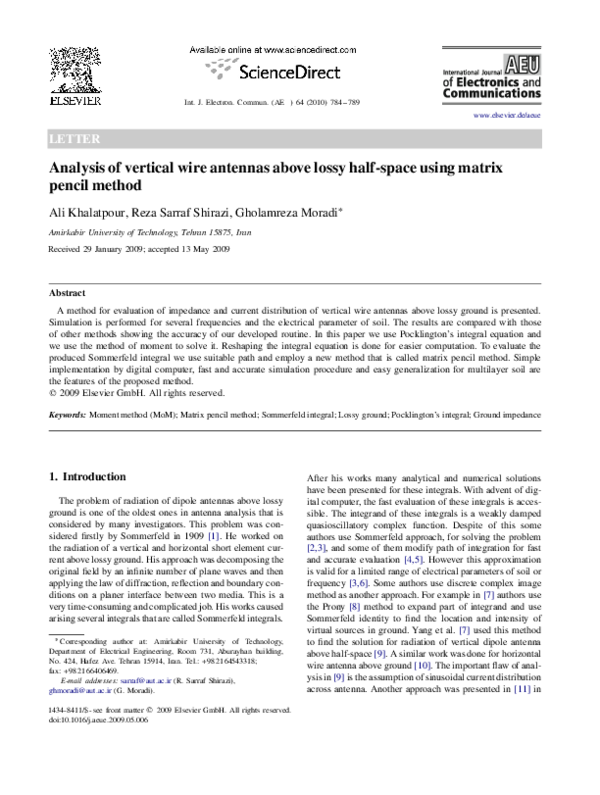 (PDF) Analysis of vertical wire antennas above lossy half-space using ...