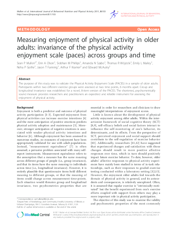 (PDF) Measuring Enjoyment of Physical Activity in Older Adults: Invariance of the Physical ...