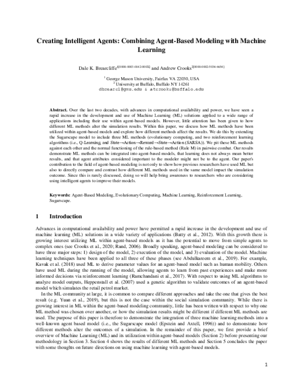 (PDF) Creating Intelligent Agents: Combining Agent-Based Modeling with Machine Learning