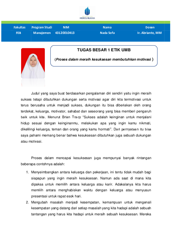 (PDF) ESSAY "PROSES DALAM MERAIH KESUKSESAN MEMBUTUHKAN MOTIVASI"