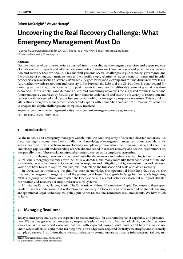 (PDF) Uncovering the Real Recovery Challenge: What Emergency Management ...