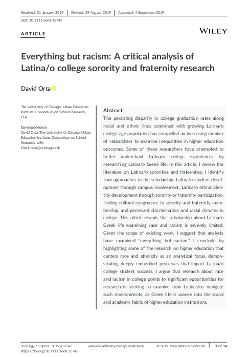 (PDF) Everything but racism: A critical analysis of Latina/o college ...