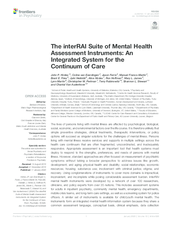(PDF) The interRAI Suite of Mental Health Assessment Instruments: An ...