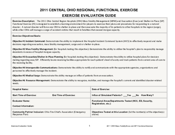 (DOC) Exercise Evaluation Guide 1 2011 CRH Mass Fatality/Evac and SIP ...