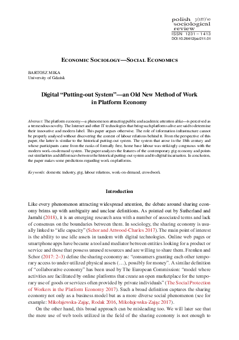 (PDF) Digital "Putting-out System"-an Old New Method of Work in ...