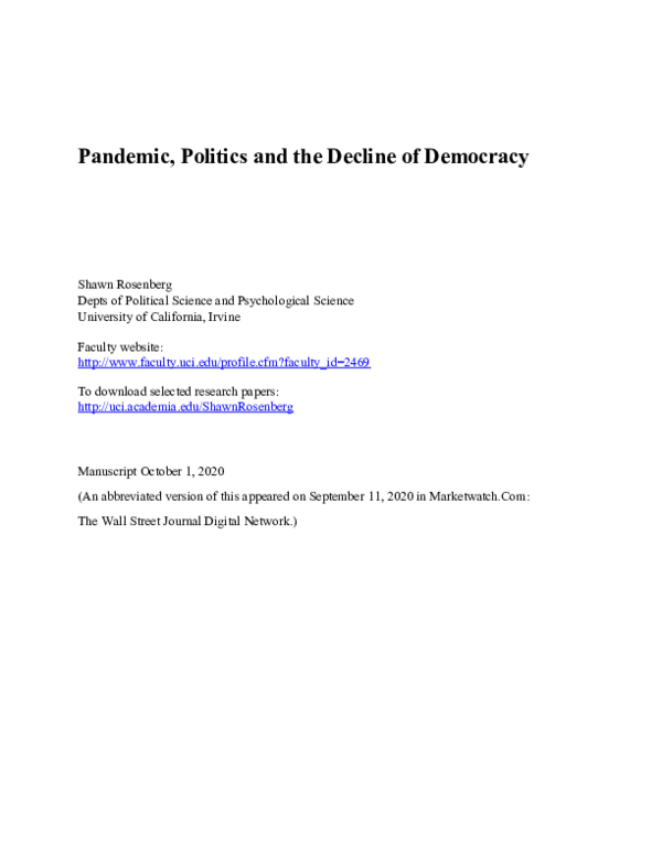 (DOC) Pandemic, Politics and the Decline of Democracy