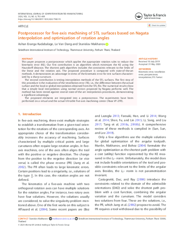 Postprocessor For Five Axis Machining Of Stl Surfaces Based On Nagata Interpolation And