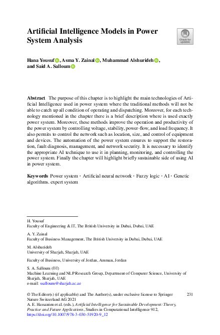 (PDF) Artificial Intelligence Models in Power System Analysis