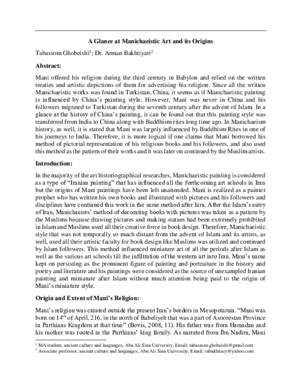 (PDF) "A Glance at Manichaeistic Art and its Origins" in the journal of ...