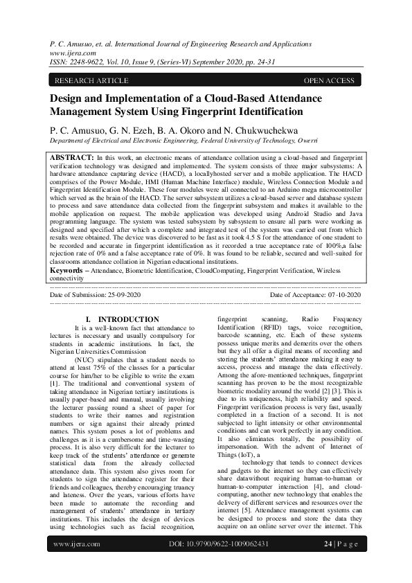 (PDF) Design and Implementation of a Cloud-Based Attendance Management System Using Fingerprint ...