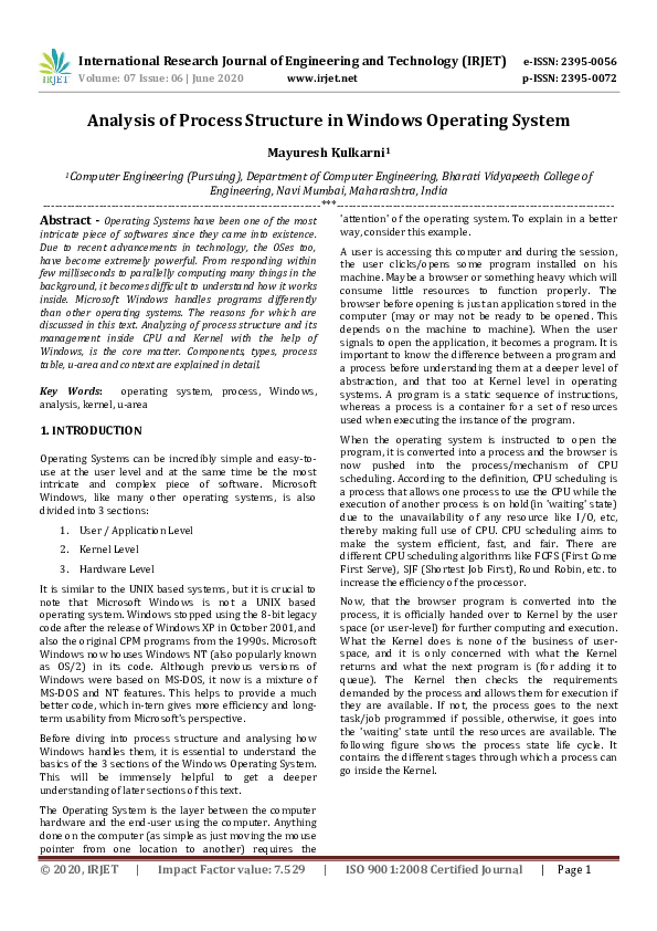 (PDF) Analysis of Process Structure in Windows Operating System
