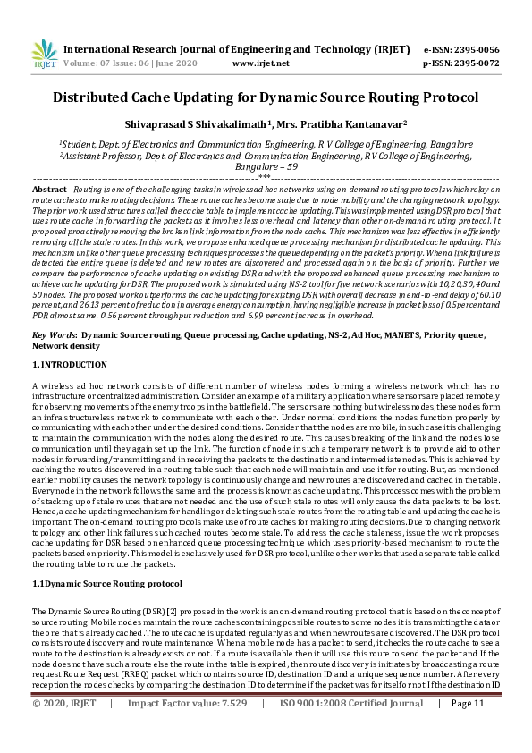 (PDF) IRJET- Distributed Cache Updating for Dynamic Source Routing Protocol