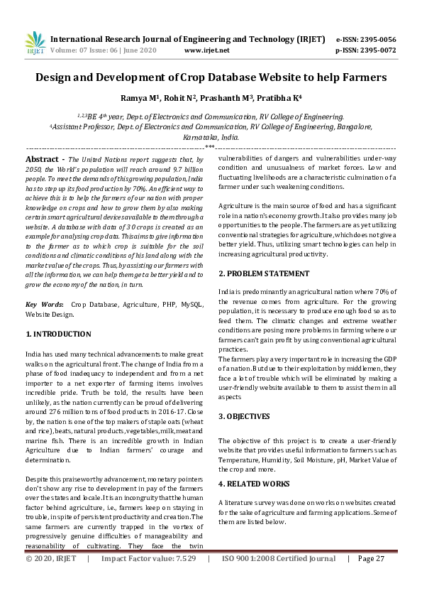 (PDF) IRJET- Design and Development of Crop Database Website to help ...