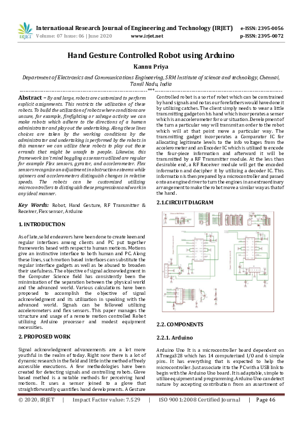 (PDF) IRJET- Hand Gesture Controlled Robot using Arduino