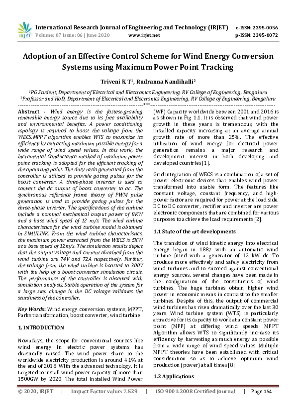 (PDF) IRJET- Adoption of an Effective Control Scheme for Wind Energy Conversion Systems using ...