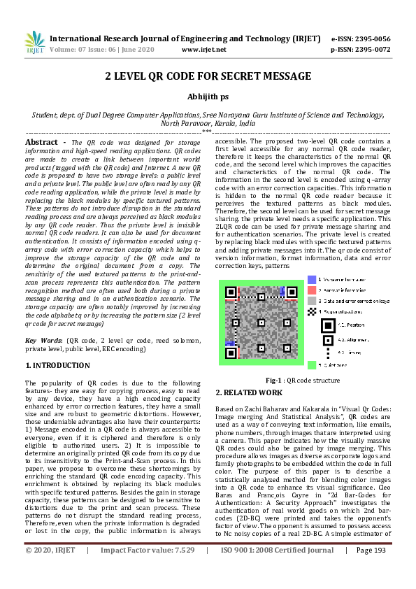 (PDF) 2 LEVEL QR CODE FOR SECRET MESSAGE