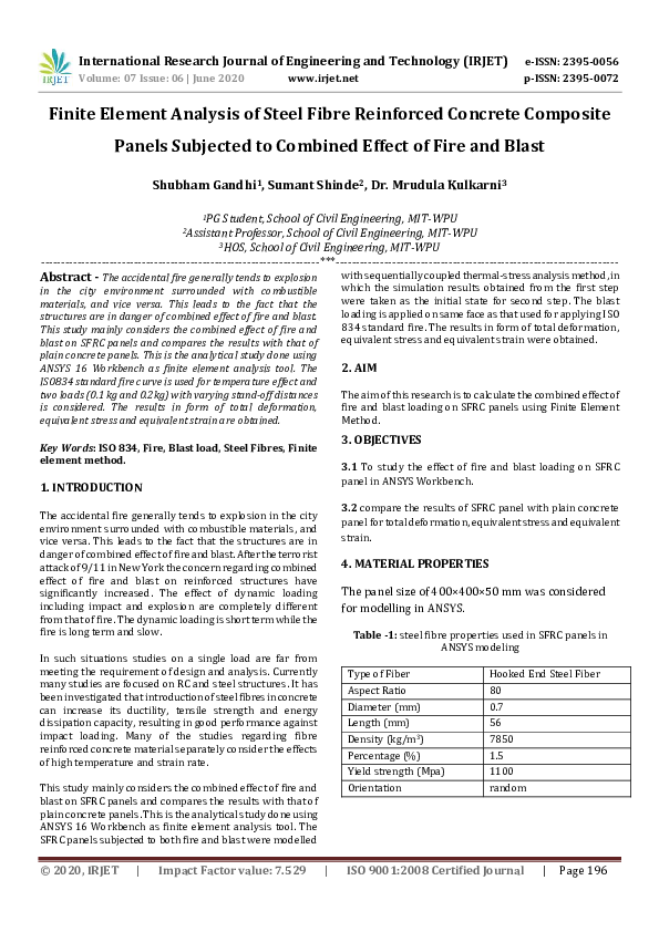 Pdf Finite Element Analysis Of Steel Fibre Reinforced Concrete Composite Panels Subjected To