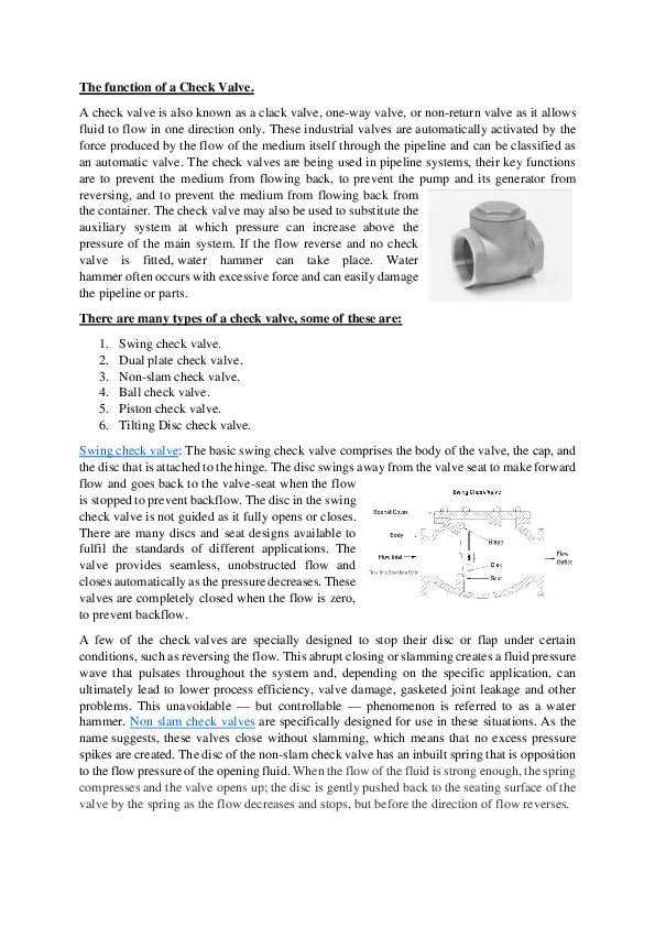 (PDF) The function of a Check Valve