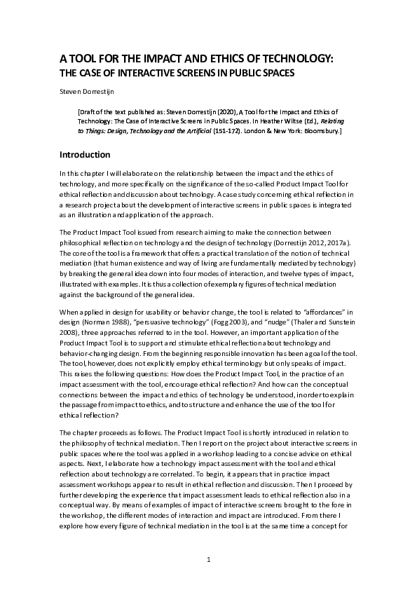 (PDF) A TOOL FOR THE IMPACT AND ETHICS OF TECHNOLOGY: THE CASE OF ...