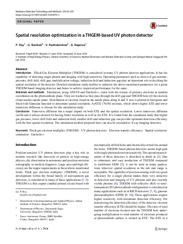 (PDF) Spatial resolution optimization in a THGEM-based UV photon detector