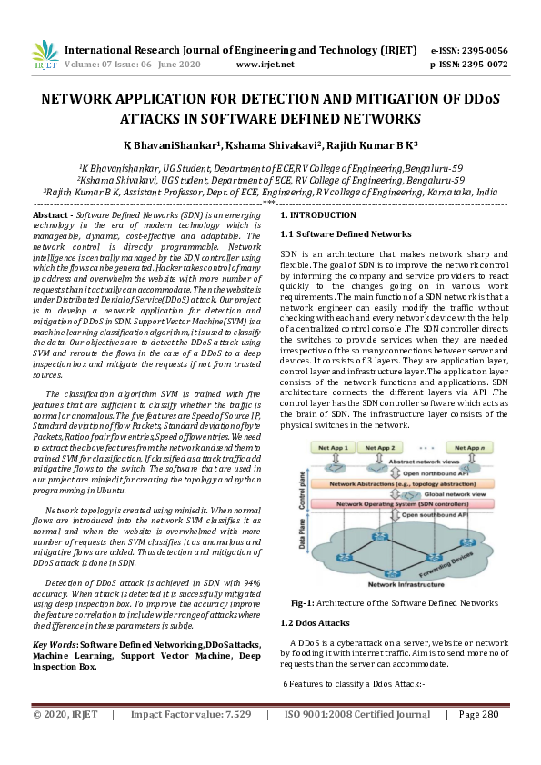 (PDF) IRJET- NETWORK APPLICATION FOR DETECTION AND MITIGATION OF DDoS ATTACKS IN SOFTWARE ...