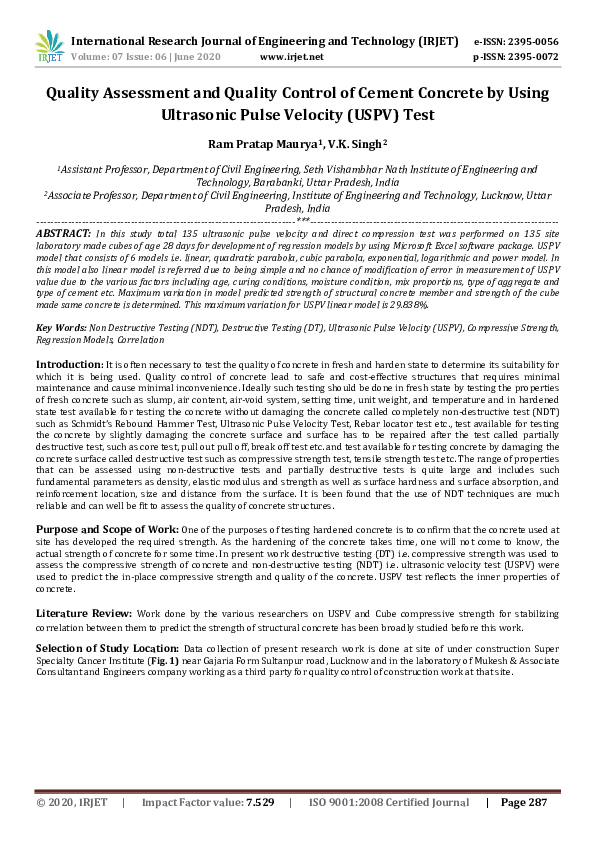 (PDF) IRJET- Quality Assessment and Quality Control of Cement Concrete by Using Ultrasonic Pulse ...
