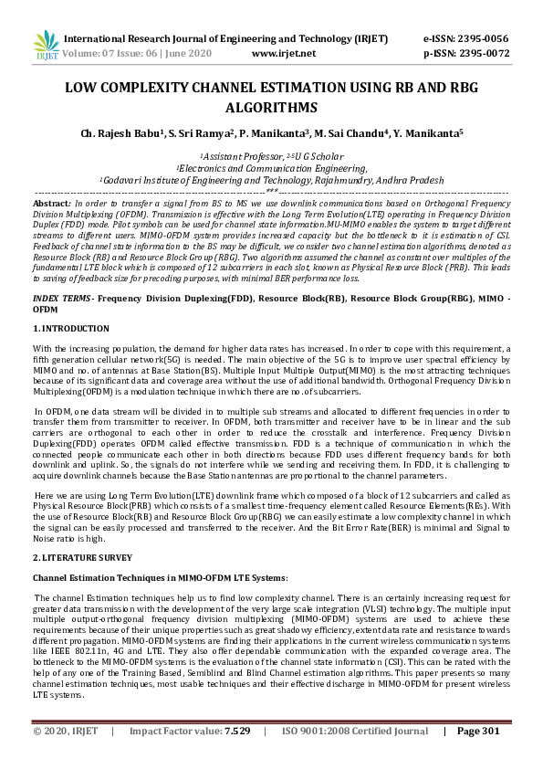(PDF) IRJET- LOW COMPLEXITY CHANNEL ESTIMATION USING RB AND RBG ALGORITHMS
