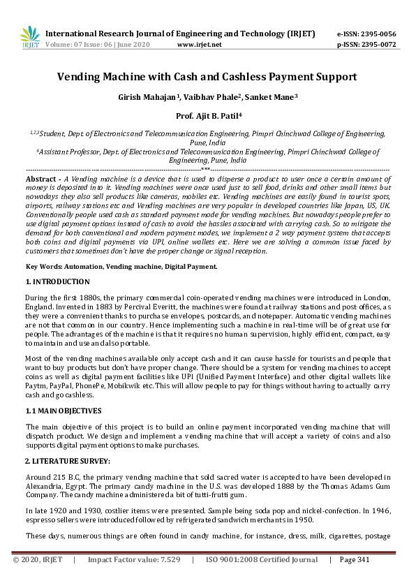 (PDF) IRJET- Vending Machine with Cash and Cashless Payment Support
