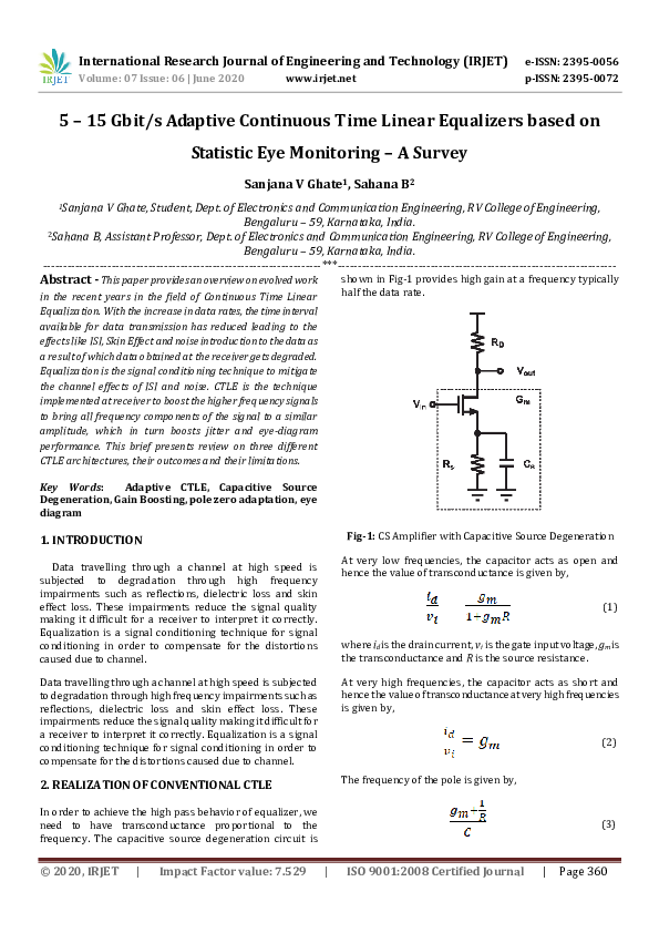 (PDF) IRJET- 5 -15 Gbit/s Adaptive Continuous Time Linear Equalizers based on Statistic Eye ...