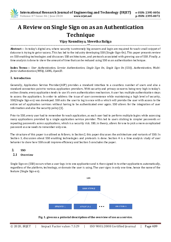 Pdf Irjet A Review On Single Sign On As An Authentication Technique Irjet Journal
