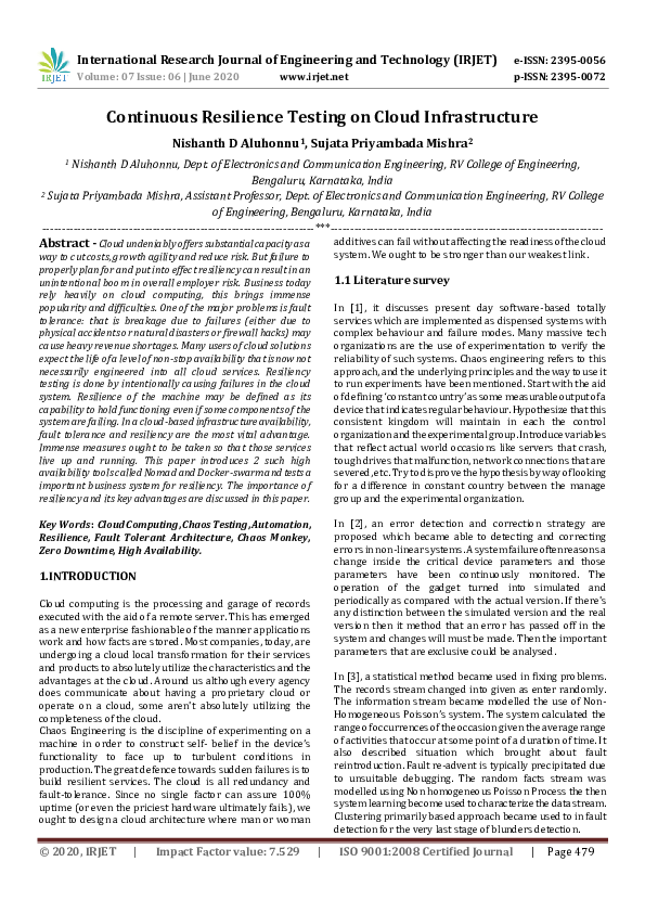 (PDF) Continuous Resilience Testing in Cloud Systems