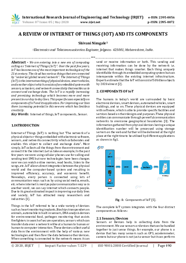 (PDF) IRJET- A REVIEW OF INTERNET OF THINGS (IOT) AND ITS COMPONENTS