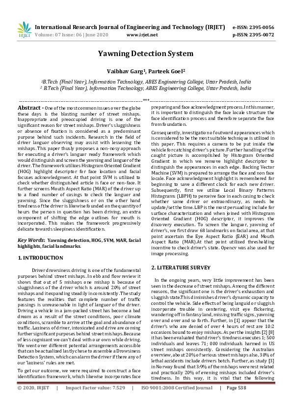 (PDF) Yawning Detection System