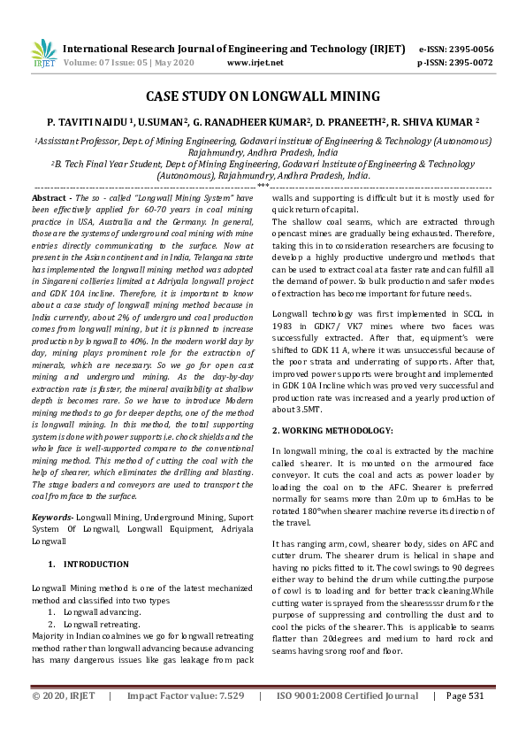(PDF) CASE STUDY ON LONGWALL MINING