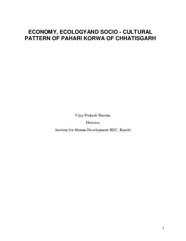 (PDF) ECONOMY, ECOLOGYAND SOCIO -CULTURAL PATTERN OF PAHARI KORWA OF ...